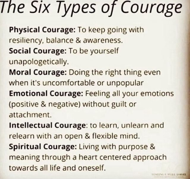 The Six Types of Courage Physical Courage: To keep going with ...