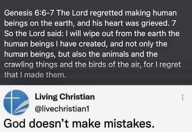 Genesis The Lord regretted making human beings on the earth, and his ...