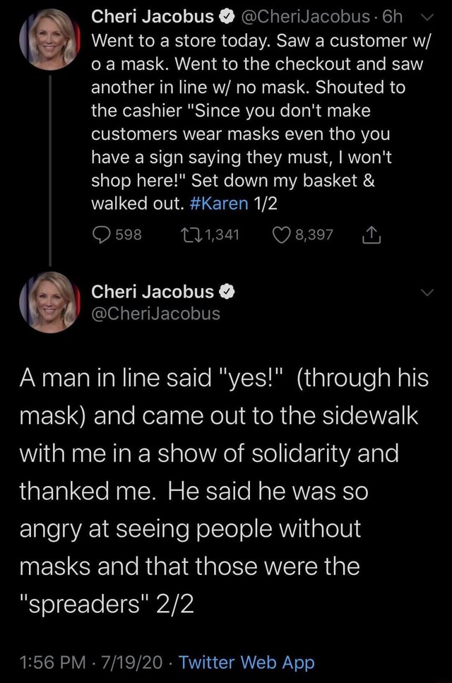 Cheri Jacobus @ @CheriJacobus Went to a store today. Saw a customer w ...