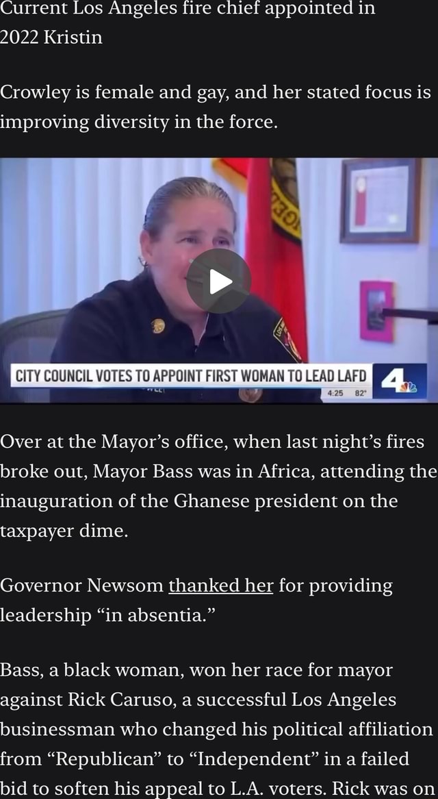 Current Los Angeles fire chief appointed in 2022 Kristin Crowley is ...