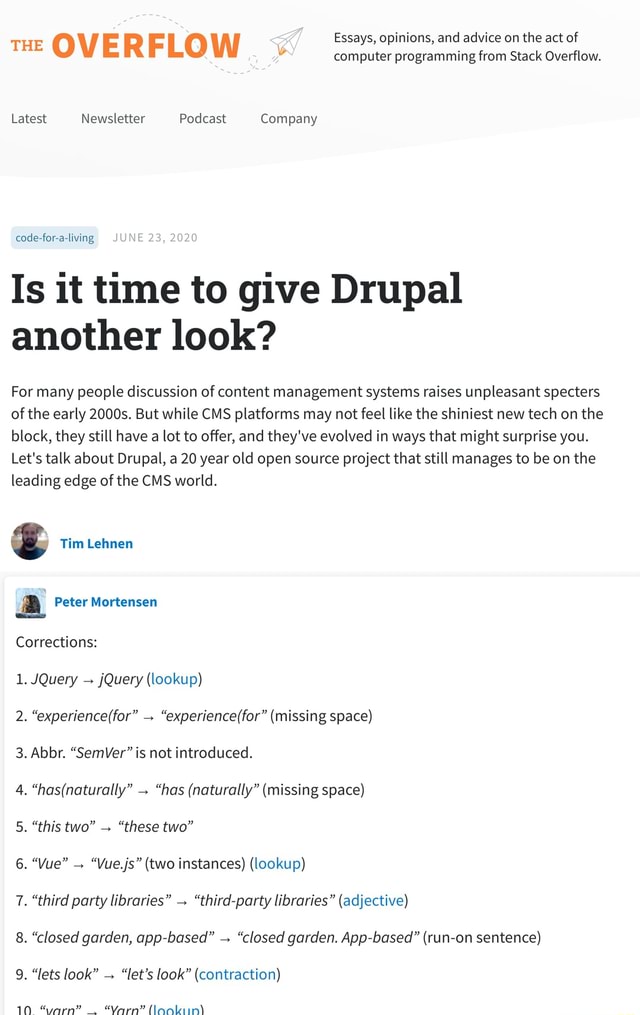 Essays, opinions, and advice on the act of THE OV E R F LO W \o computer programming from Stack ...
