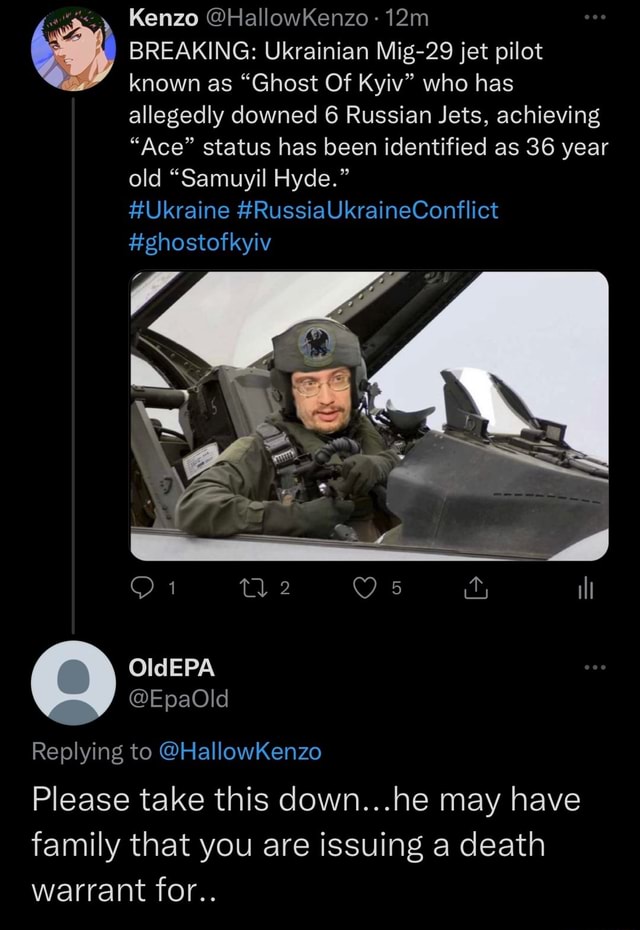 Kenzo @HallowKenzo BREAKING: Ukrainian Mig-29 jet pilot known as "Ghost ...
