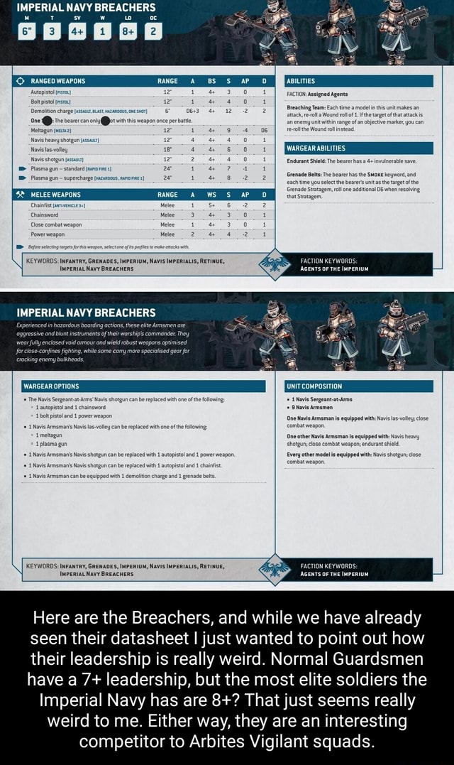 IMPERIAL NAVY BREACHERS RANGED WEAPONS RANGE aP ABILITIES I Autopistol ...