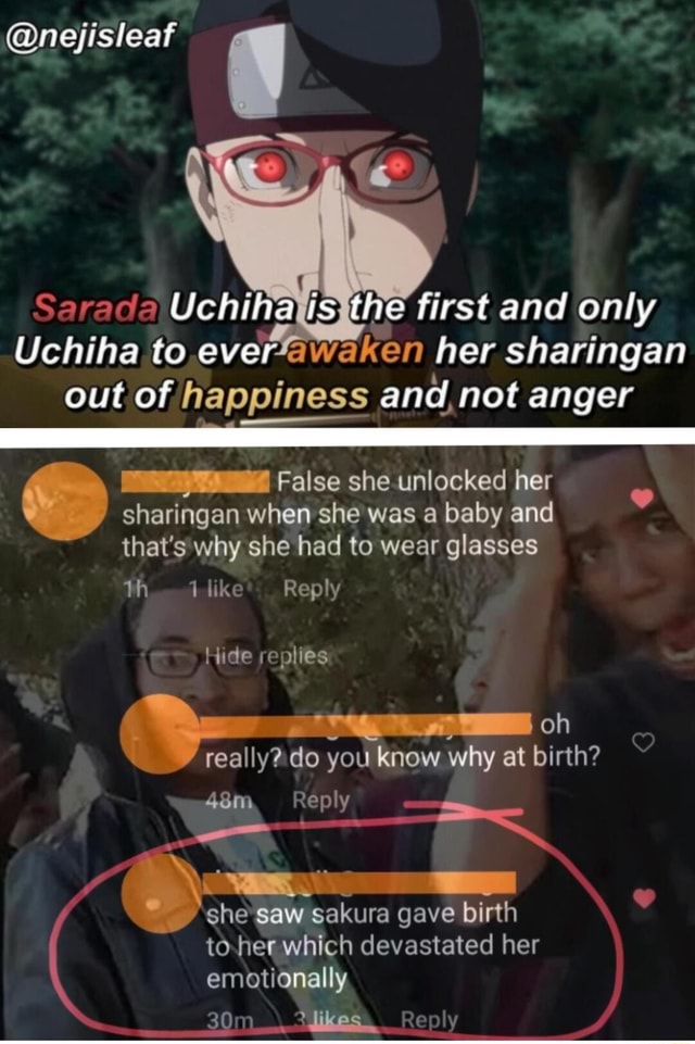 Nejislear Sarada Uchiha The First And Only Uchiha To Ever Her Sharingan Out Of Happiness And
