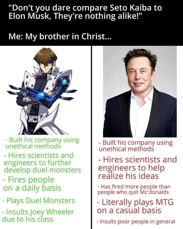 "Don't you dare compare Seto Kaiba to Elon Musk, They're nothing alike ...