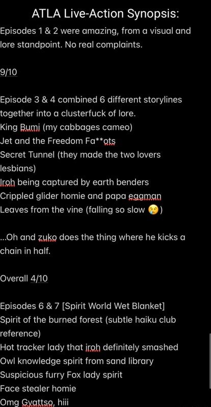 ATLA Live-Action Synopsis: Episodes & 2 were amazing, from a visual and ...