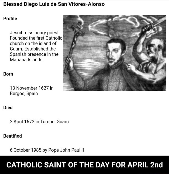 Blessed Diego Luis de San Vitores-Alonso Profile Jesuit missionary ...