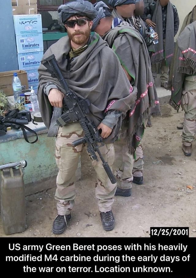 US army Green Beret poses with his heavily modified carbine during the ...
