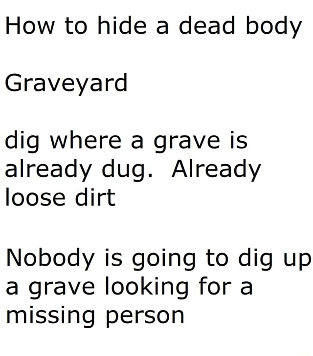 How to hide a dead body Graveyard dig where a grave is already dug ...