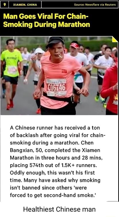 Alp Man Goes Viral For Chain- Smoking During Marathon OA Chinese runner ...