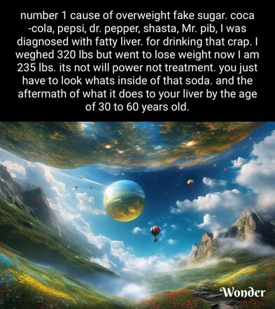 Number 1 cause of overweight fake sugar. coca -cola, pepsi, dr. pepper ...