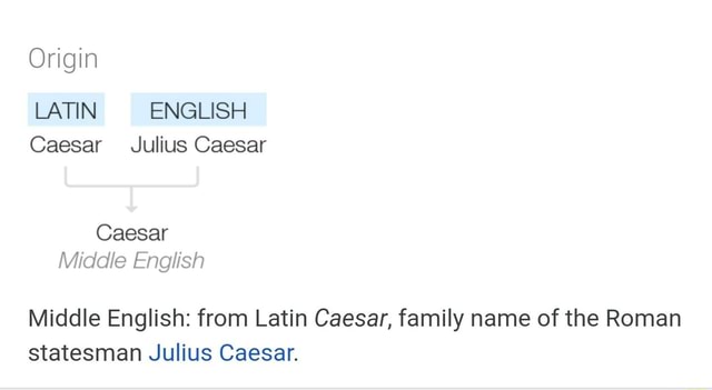 Origin LATIN ENGLISH Caesar Julius Caesar Caesar Middle English Middle ...