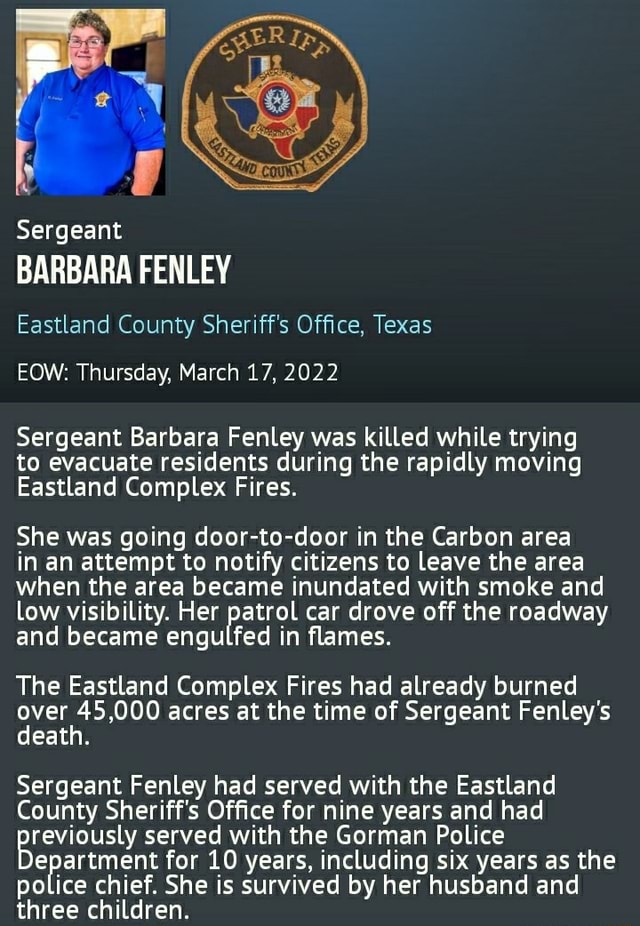 Sergeant BARBARA FENLEY Eastland County Sheriff's Office, Texas EOW ...
