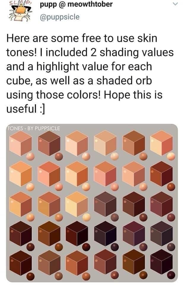 Here are some free to use skin tones! I included 2 shading values and a ...