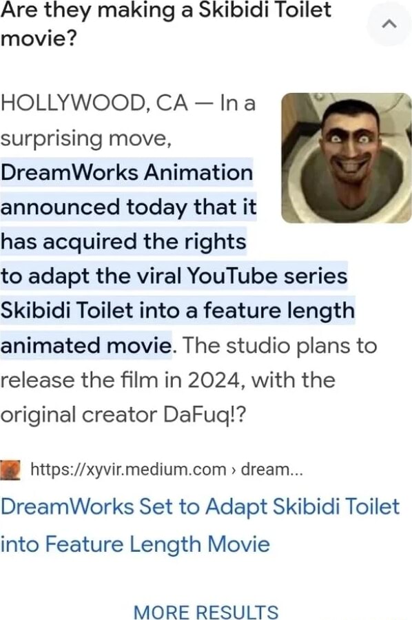 Are they making a Skibidi Toilet movie? HOLLYWOOD, CA - Ina \4 ...