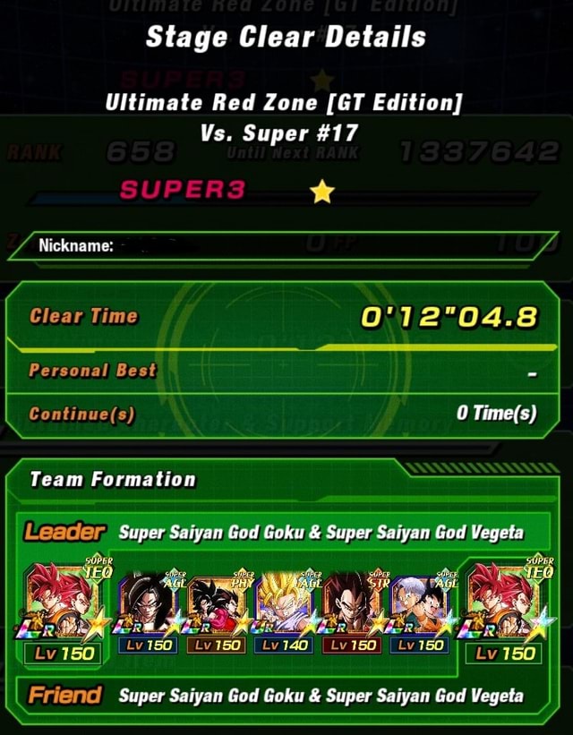 Stage Clear Details Ultimate Red Zone [GT Edition] Vs, Super #17 SUPERS ...