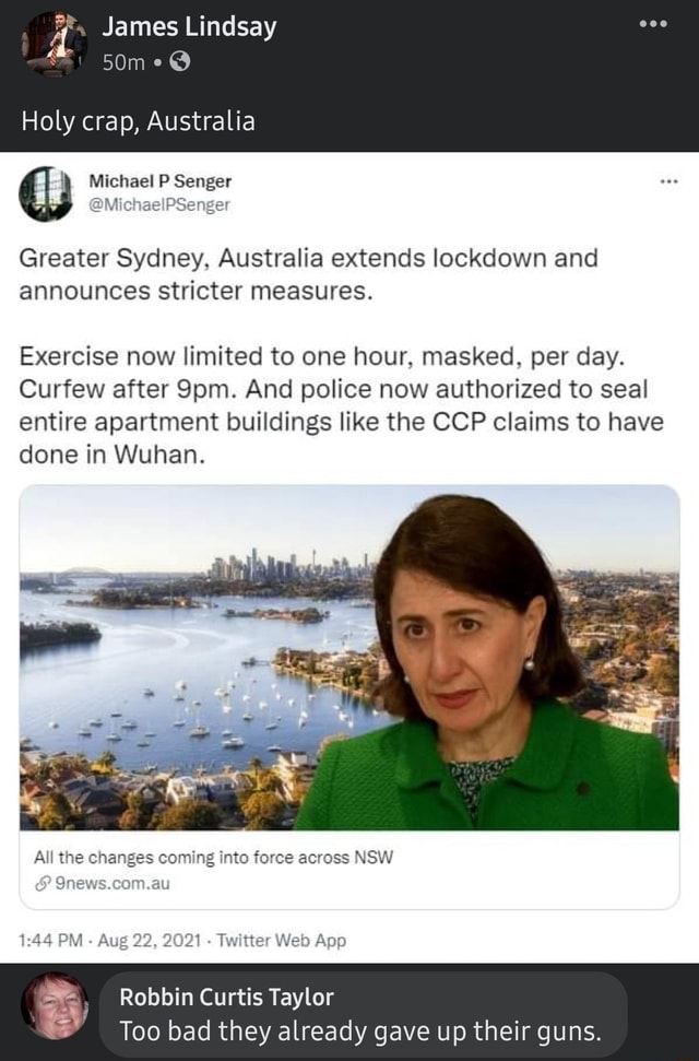 James Lindsay S=' 50me@ Holy crap, Australia Michael Senger Greater ...