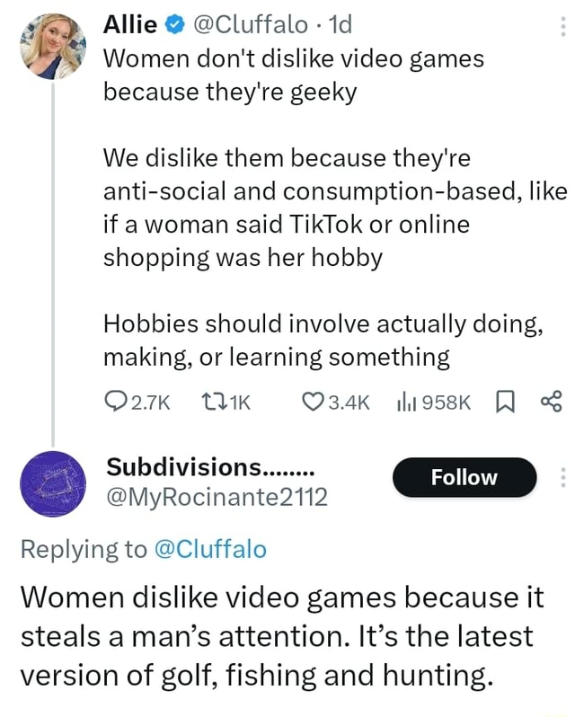 Allie @ @Cluffalo - id Women don't dislike video games because they're ...