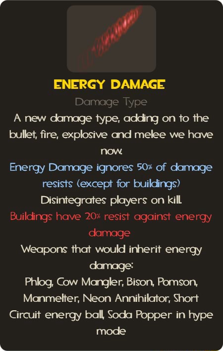 ENERGY DAMAGE Damage Type A new damage type, adding on to the bullet ...