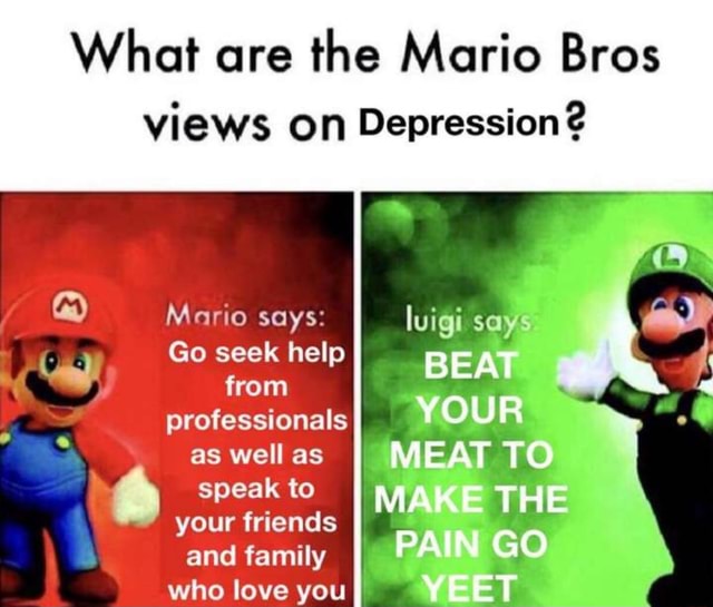 What are the Mario Bros views On Depression? Mario says: luigi says Go ...