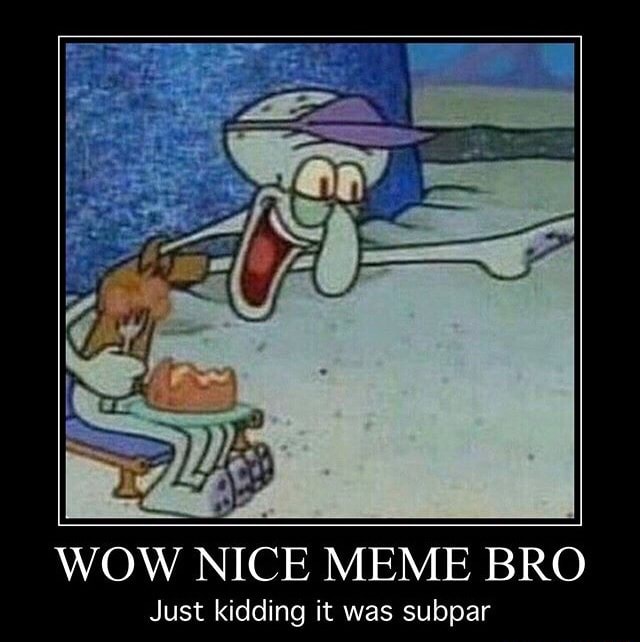 WOW NICE MEME BRO Just kidding it was subpar - iFunny