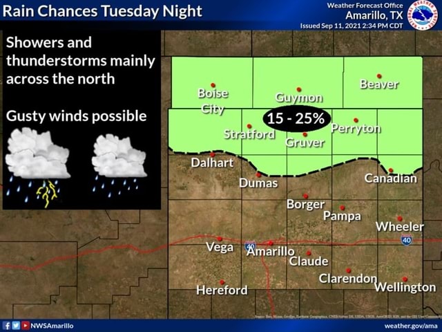 Amarillo, TX Issued Sep 11,2021 PM CDT Rain Chances Tuesday Night ...