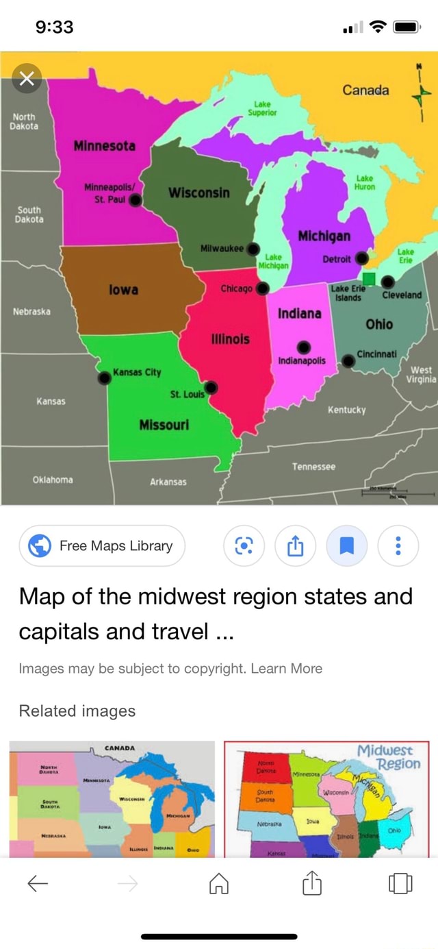 © Free Maps Library co.: [11 . 00. Map of the midwest region states and ...
