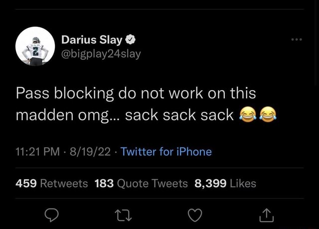 Darius Slay @ @bigplay24slay Pass blocking do not work on this madden ...