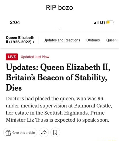 RIP bozo Updated Just Now Updates: Queen Elizabeth II, Britain's Beacon ...