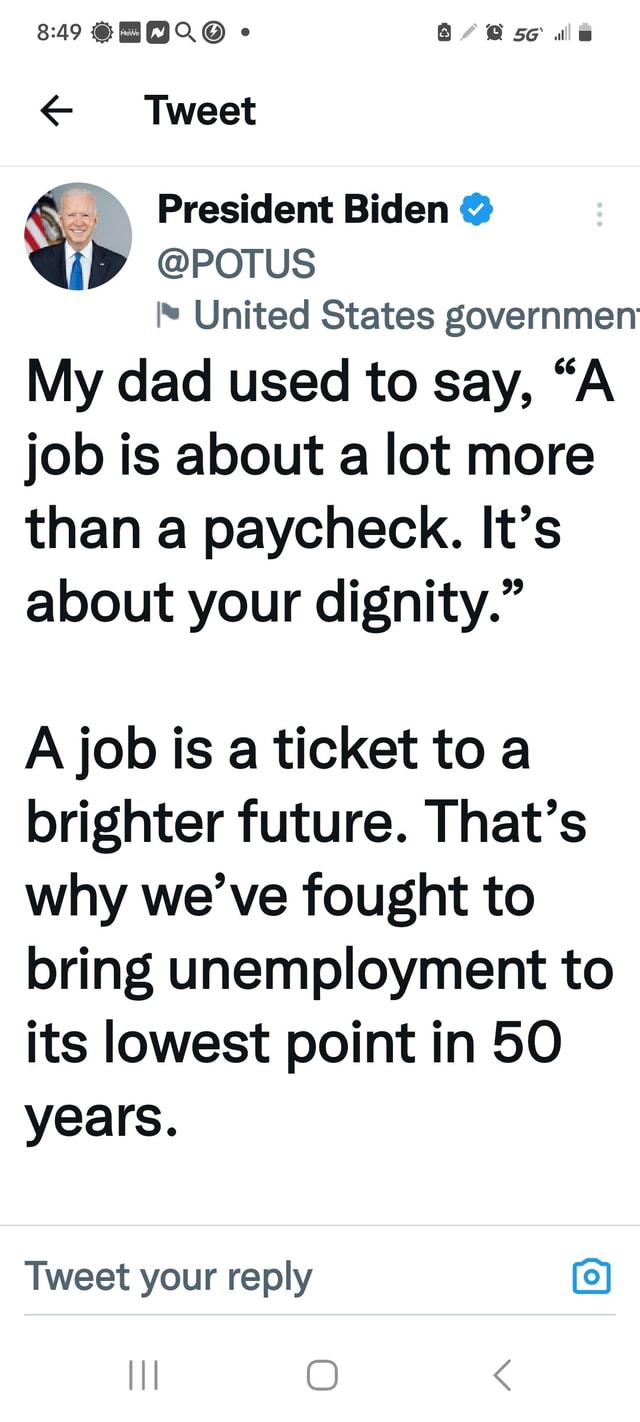 Se Tweet \ President Biden @ ip @POTUS United States governmen My dad ...