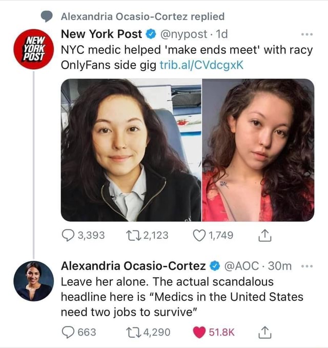 Alexandria Ocasio-Cortez replied New York Post @ @nypost NYC medic ...