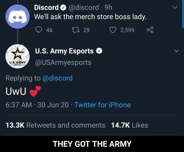 We'll ask the merch store boss lady. y U.S. Army Esports Y Replying to ...