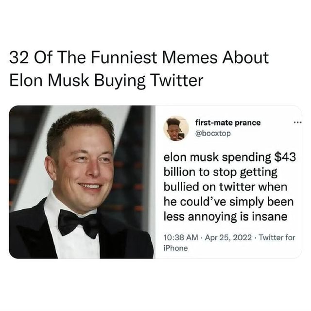 32 Of The Funniest Memes About Elon Musk Buying Twitter & first-mate ...