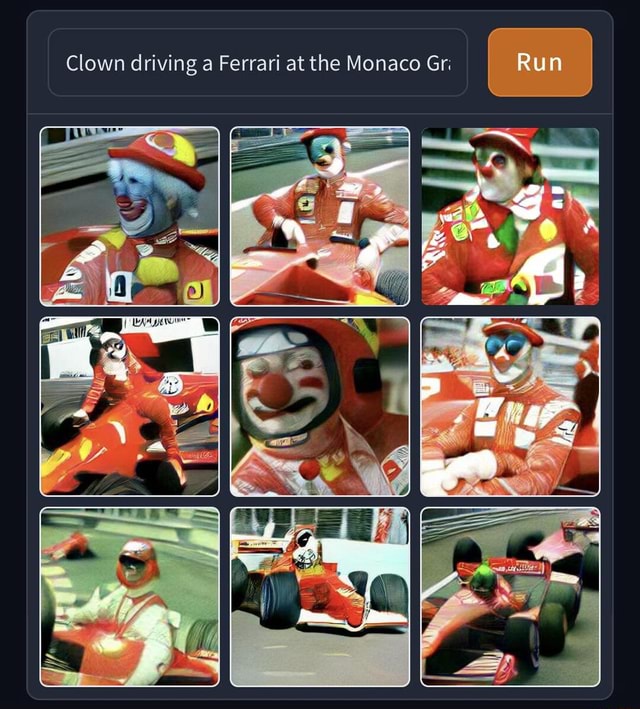 Clown driving a Ferrari at the Monaco Gr. Run Run - iFunny