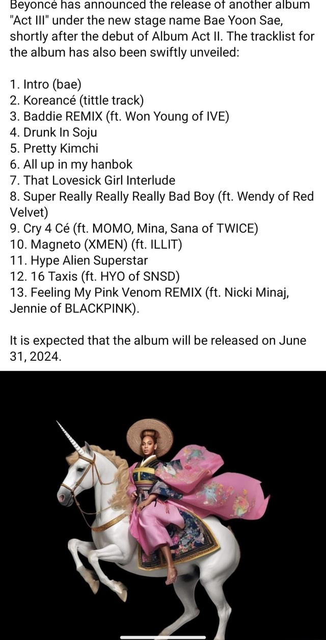 Beyonce has announced the release of anotner album "Act Ill" under the ...