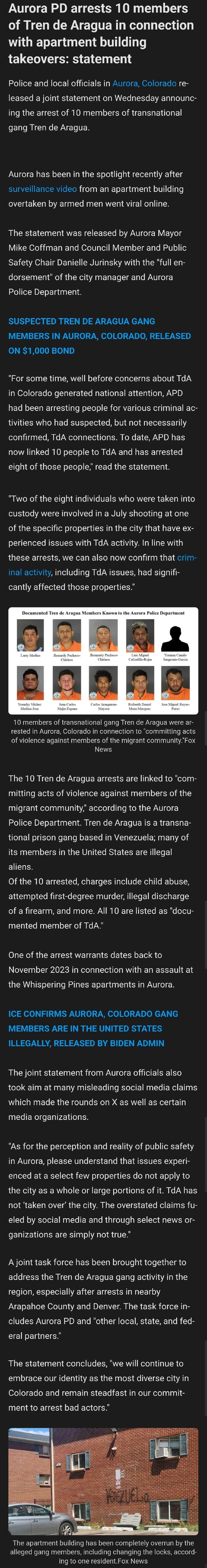 Aurora PD arrests 10 members of Tren de Aragua in connection with apartment building takeovers ...