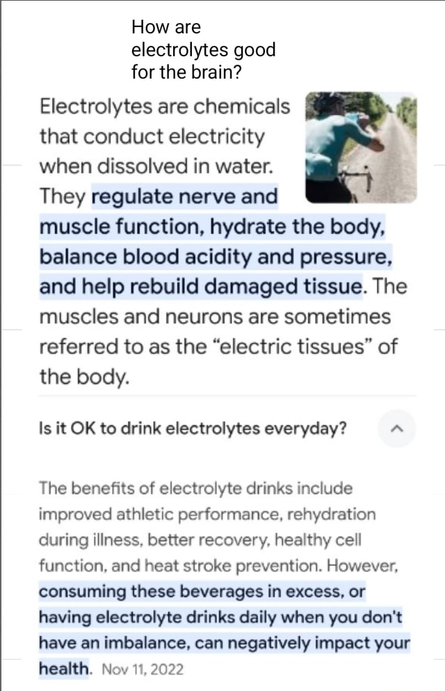 How are electrolytes good for the brain? Electrolytes are chemicals ...