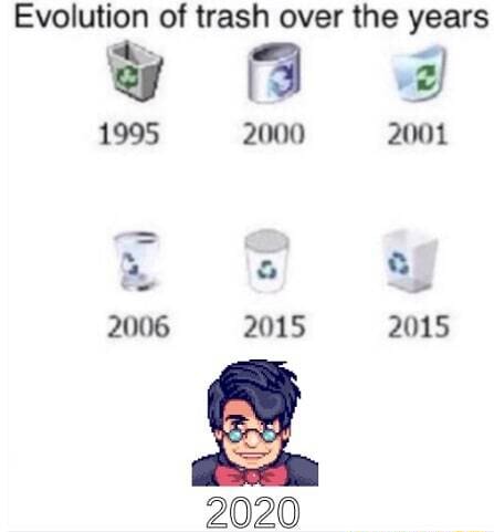 Evolution of trash over the years 1995 2000 2001 fe 2006 2015 2015 ...