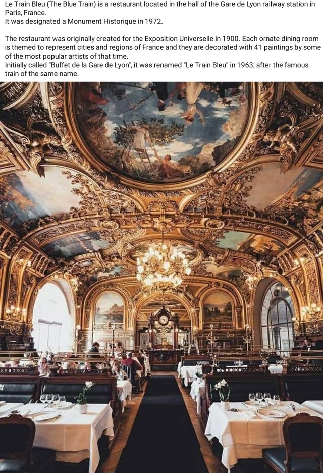 Le Train Bleu (The Blue Train) is a restaurant located in the hall of ...
