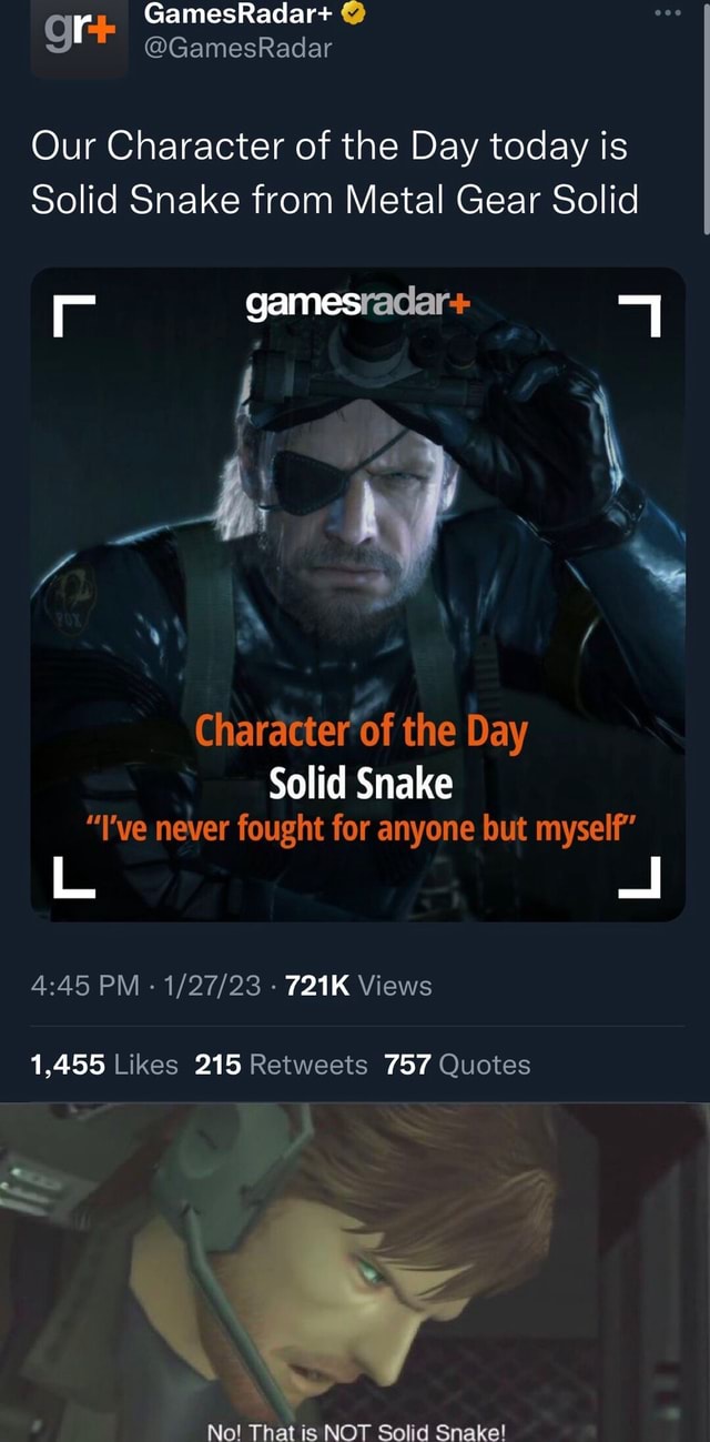 GamesRadar+ Our Character of the Day today is Solid Snake from Metal ...