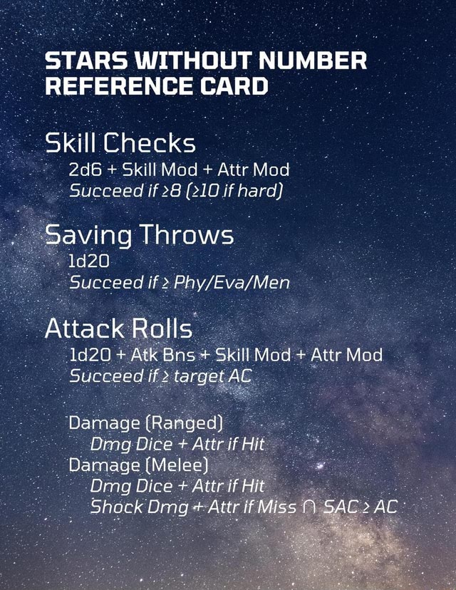 Stars without Number Reference Card - STARS WITHOUT NUMBER REFERENCE ...