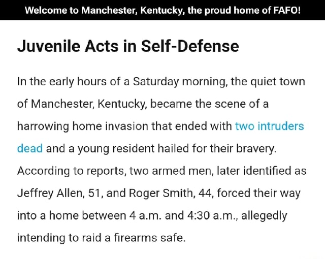 Welcome to Manchester, Kentucky, the proud home of FAFO! Juvenile Acts ...