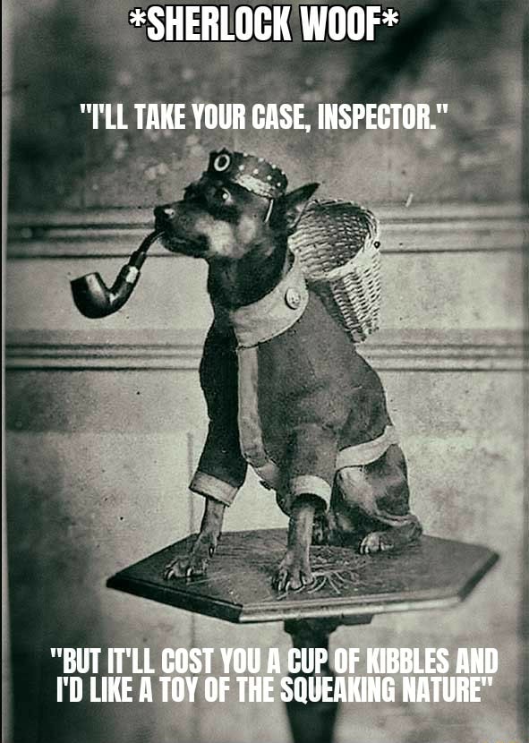 *SHERLOCK WOOF* "TLL TAKE YOUR CASE, INSPECTOR." "BUT ITLL COST YOU A ...