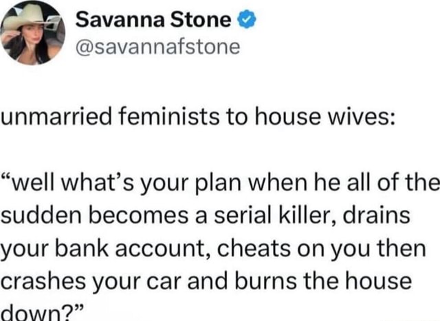 Unmarried feminists to house wives: "well what's your plan when he all ...
