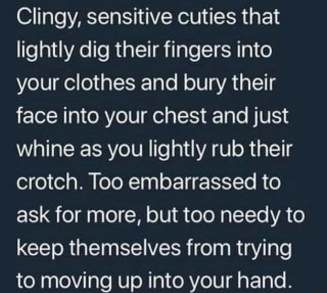 Clingy, sensitive cuties that lightly dig their fingers into your clothes and bury their face ...