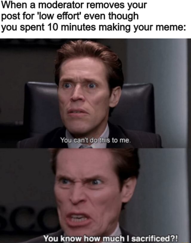 When a moderator removes your post for 'low effort' even though you ...