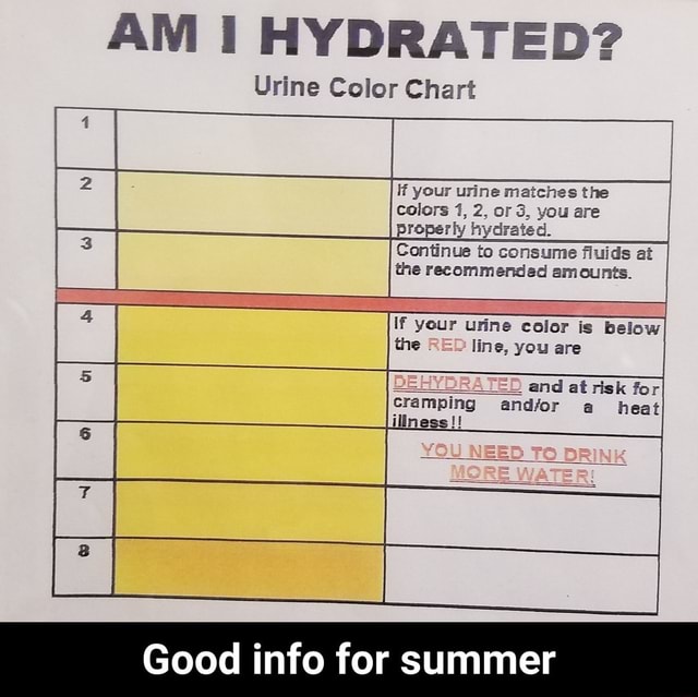AM I HYDRATED? Urine Color Chart If your urine matches the colors ‘1, 2 ...