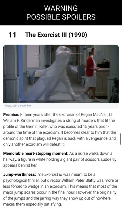 WARNING POSSIBLE SPOILERS 11- The Exorcist III (1990) Premise: Fifteen ...