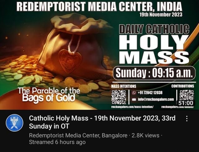 REDEMPTORIST MEDIA CENTER, INDIA 19th November 2023 HOLY MASS ...