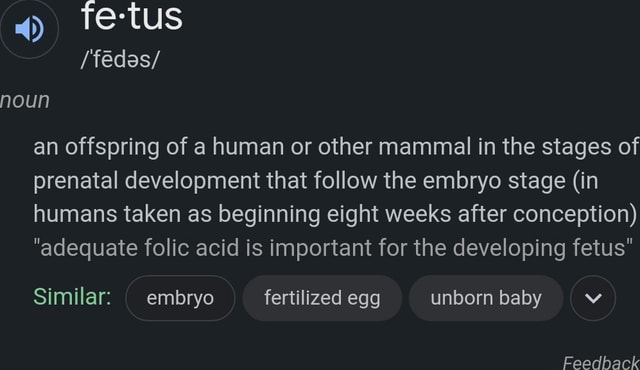 /fedas/ noun an offspring of a human or other mammal in the stages of ...